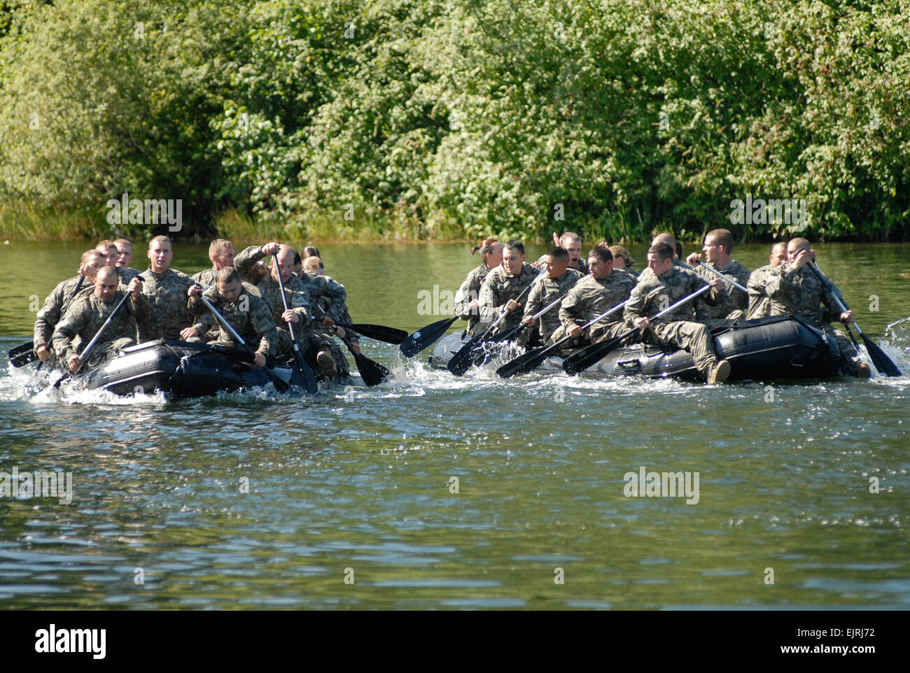 Teams of ROTC cadets compete at the water confidence course during ...