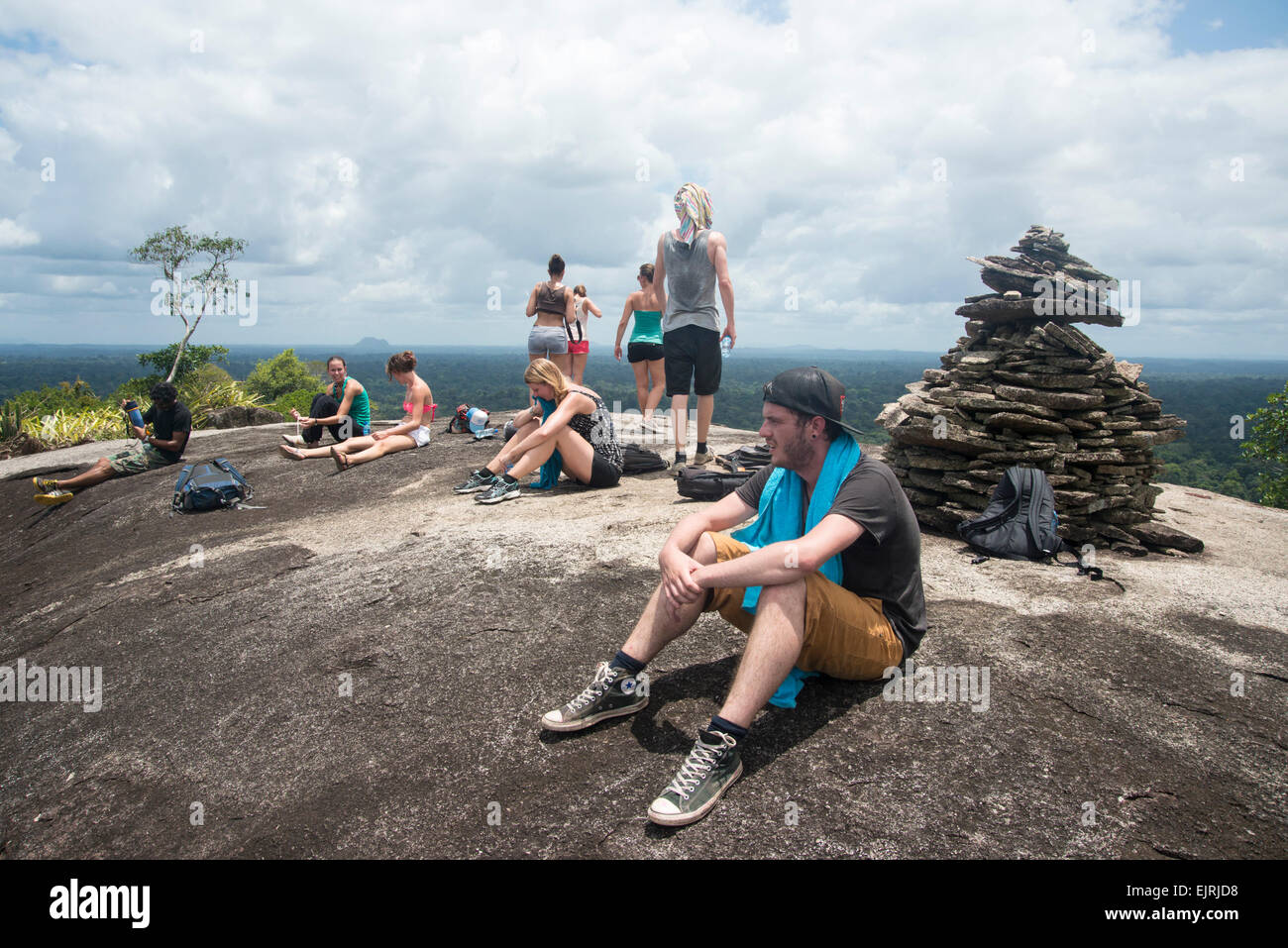 Hikers on Voltzberg Mountain, Central Suriname Nature Reserve, Suriname ...