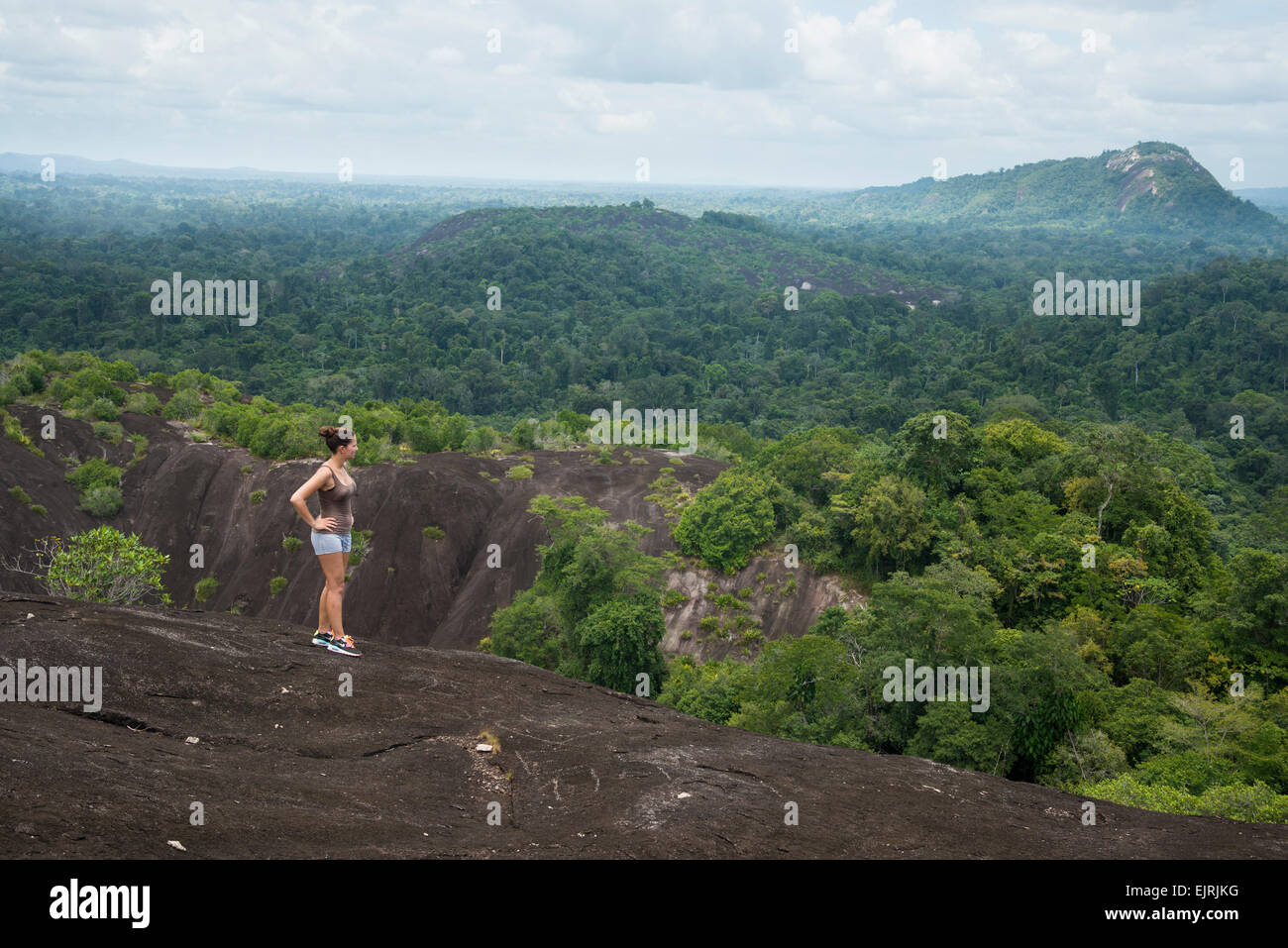 Hiker on Voltzberg Mountain, Central Suriname Nature Reserve, Suriname ...