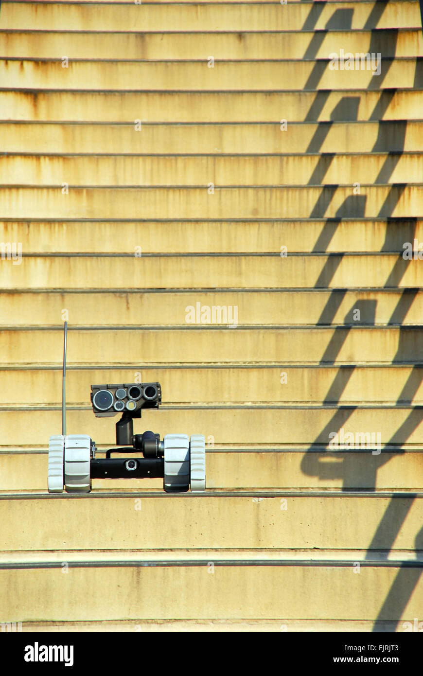 A Small Unmanned Ground Vehicle rests on the stairs of the south ...