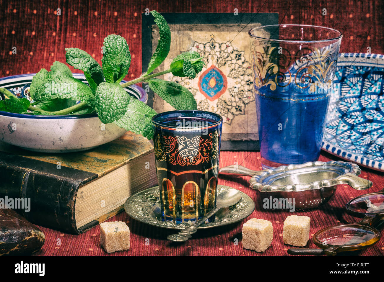 Traditional Arabic mint tea in retro style Stock Photo - Alamy