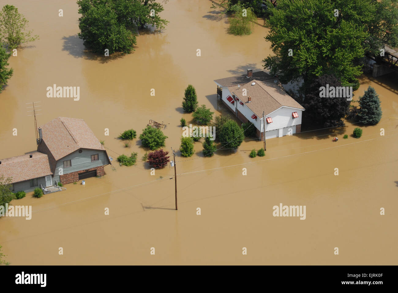 An aerial view of flood damage to southern Indiana from an UH-60 ...