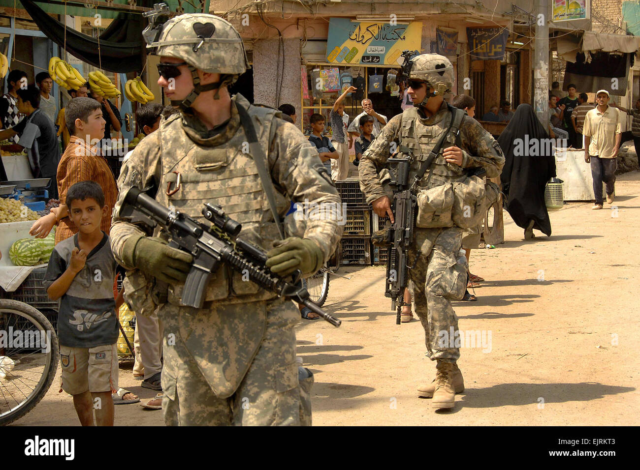 U.S. Soldiers conduct a patrol of the Hariyah district, Baghdad, Iraq ...