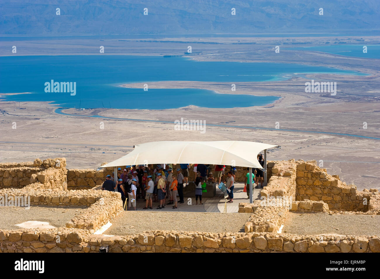 MASADA, ISRAEL - OCT 14, 2014: Tourists on top of the rock Masada in ...