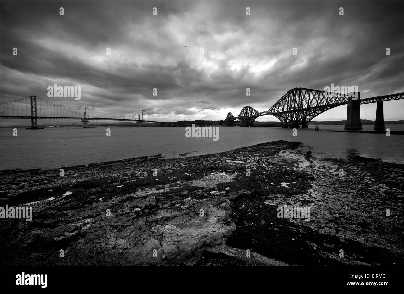 The Firth of Forth road bridge on left and the Rail Bridge on right ...