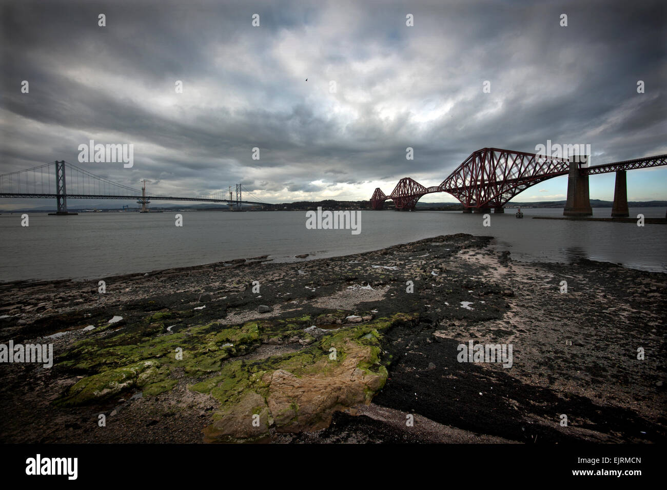 The Firth of Forth road bridge on left and the Rail Bridge on right ...