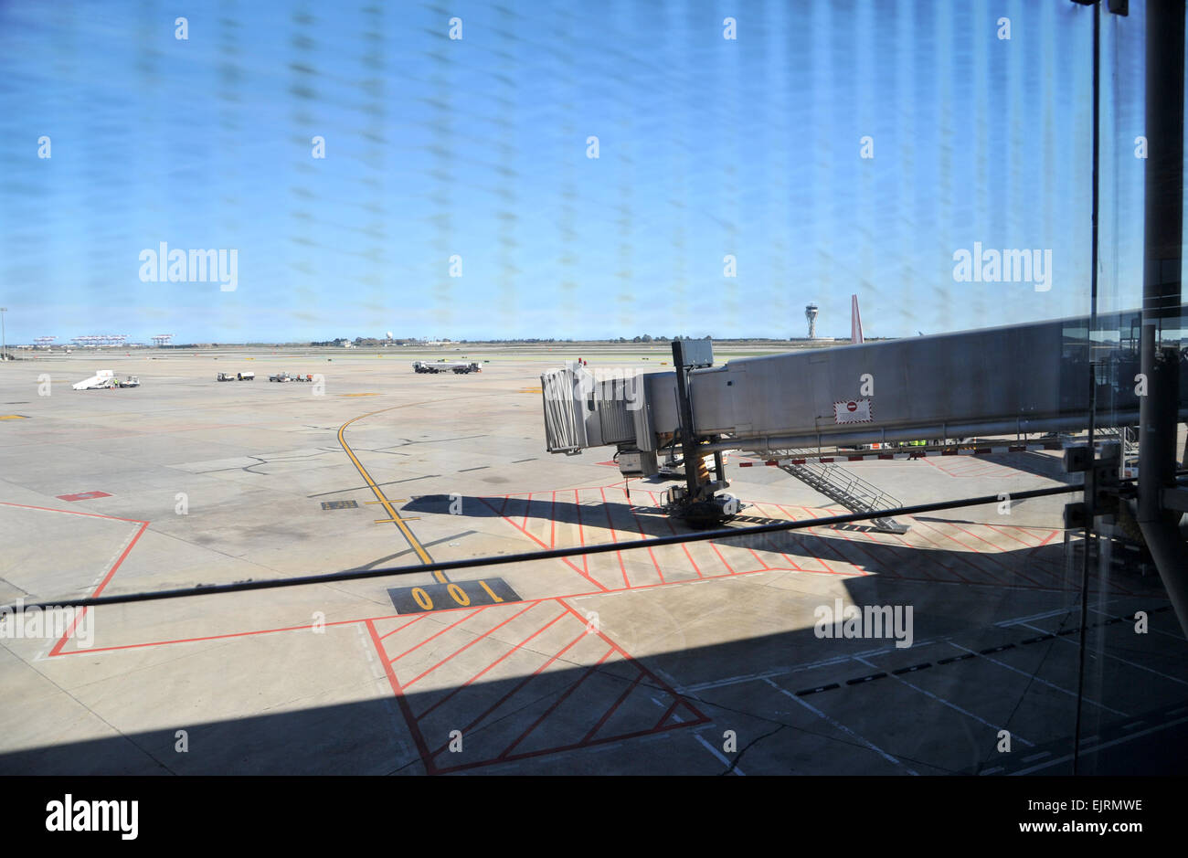 Jetway bridge leading to ramp 100 at Barcelona Airport, Spain Stock ...