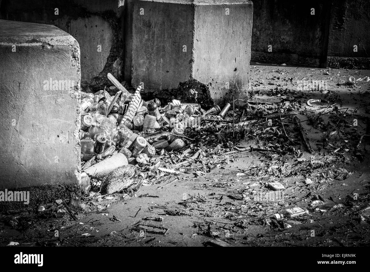 Garbage crowds a dam in the canal at the Delaware and Raritan Canal ...