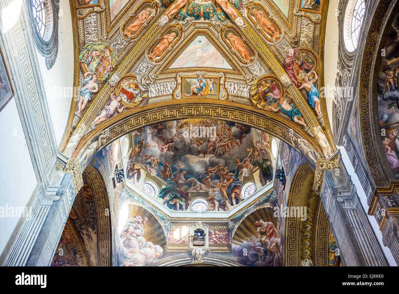 Parma, the Basilica Cathedral inside, view of the dome with the fresco ...