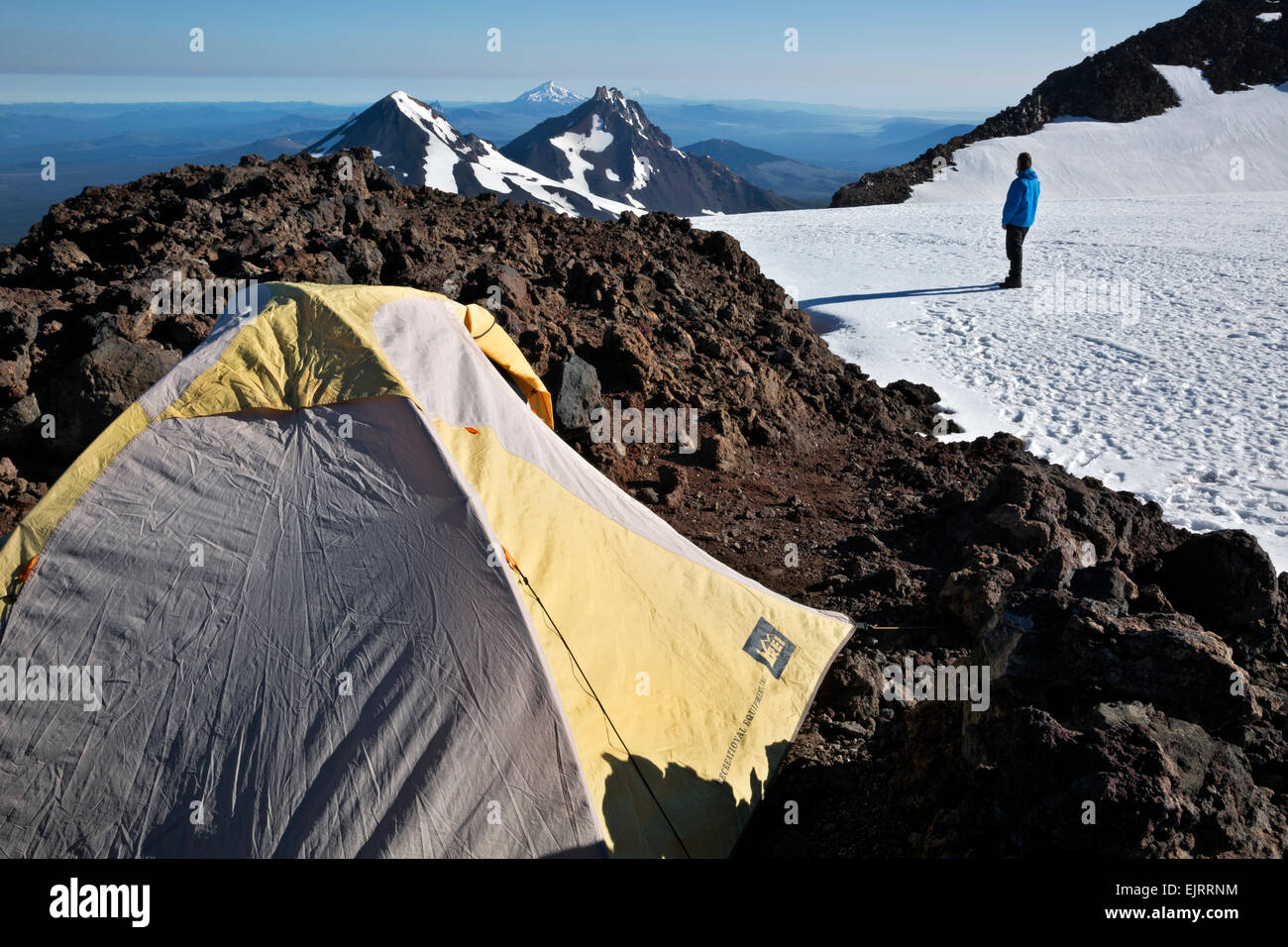 OREGON - Cascade Mountain range volcanoes ranging north from a campsite ...