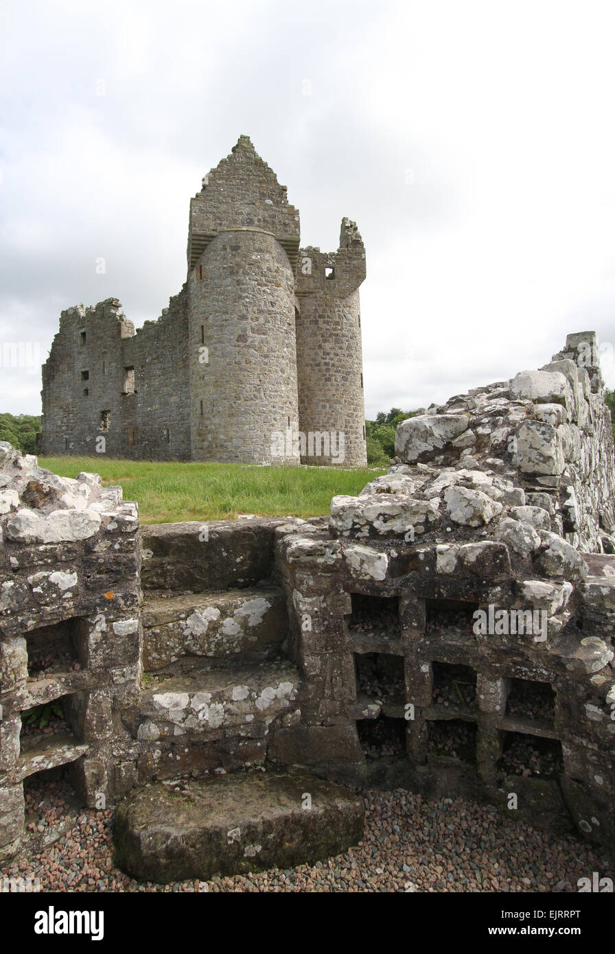 Plantation tower castle Northern Ireland, castle ruins Fermanagh, Monea ...