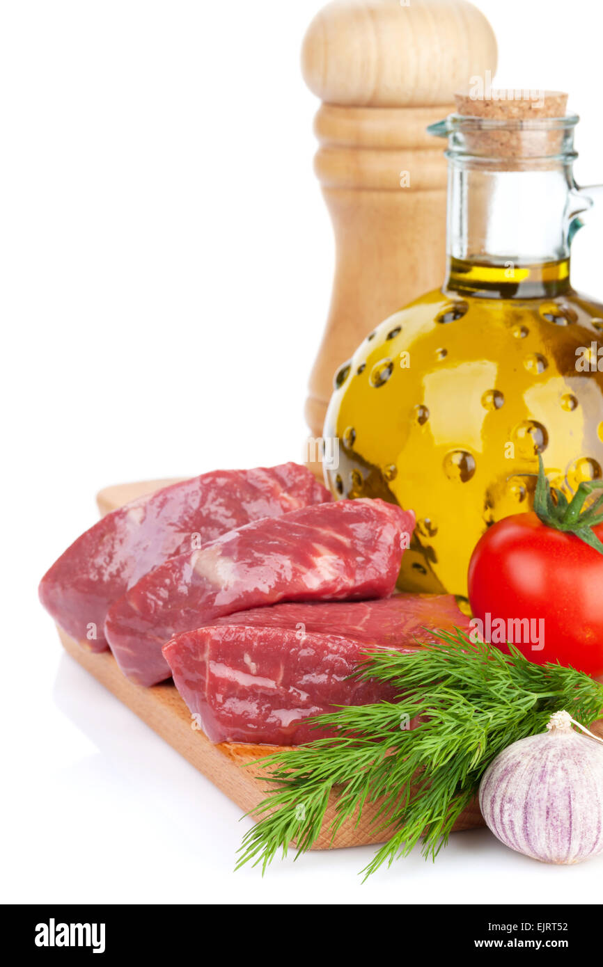 Fillet steak beef meat with spices and condiments. Isolated on white ...