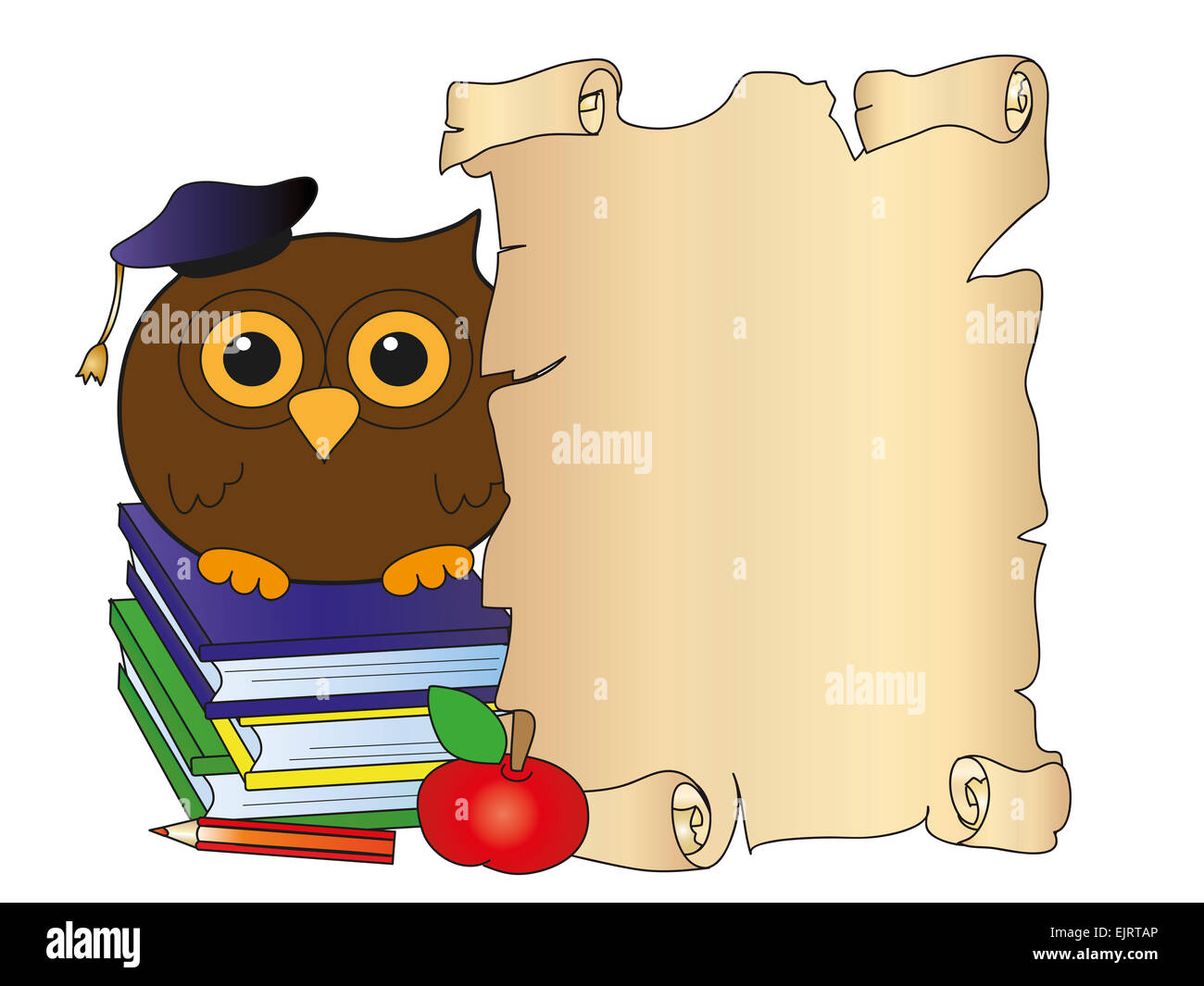 card for degree with owl and parchment Stock Photo - Alamy