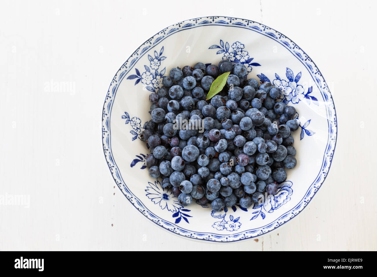 Wild blueberries in a china bowl Stock Photo - Alamy