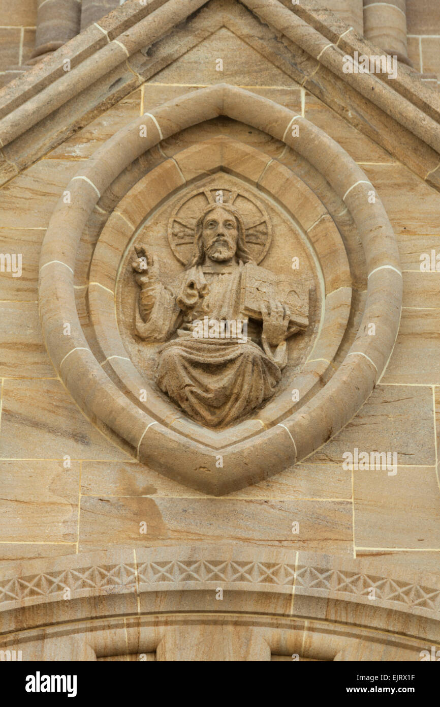Stone carving of Christ above the entrance door of Abbey Church of St ...
