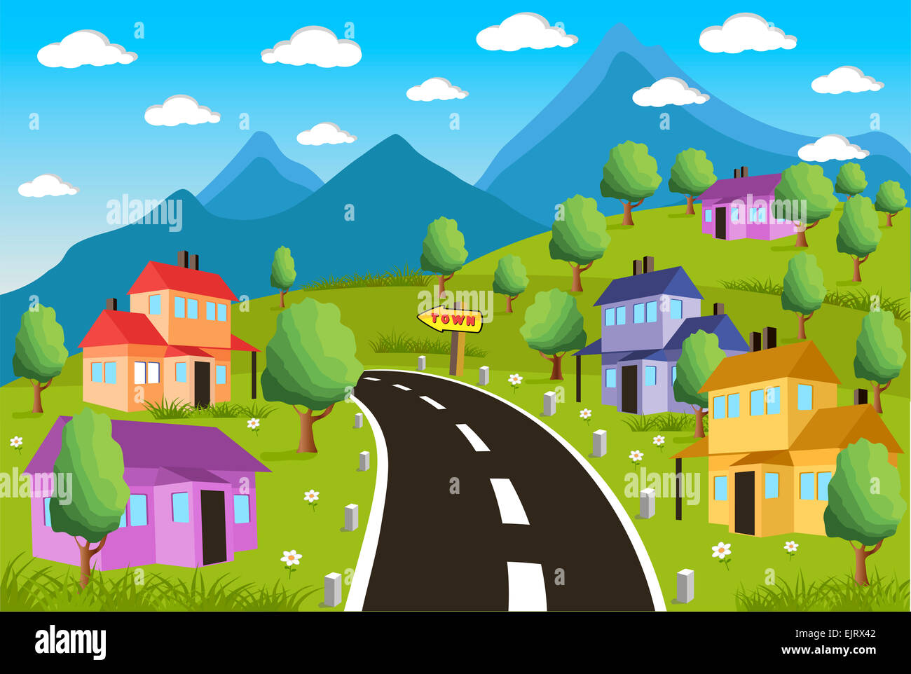 Rural landscape with small town Stock Photo - Alamy