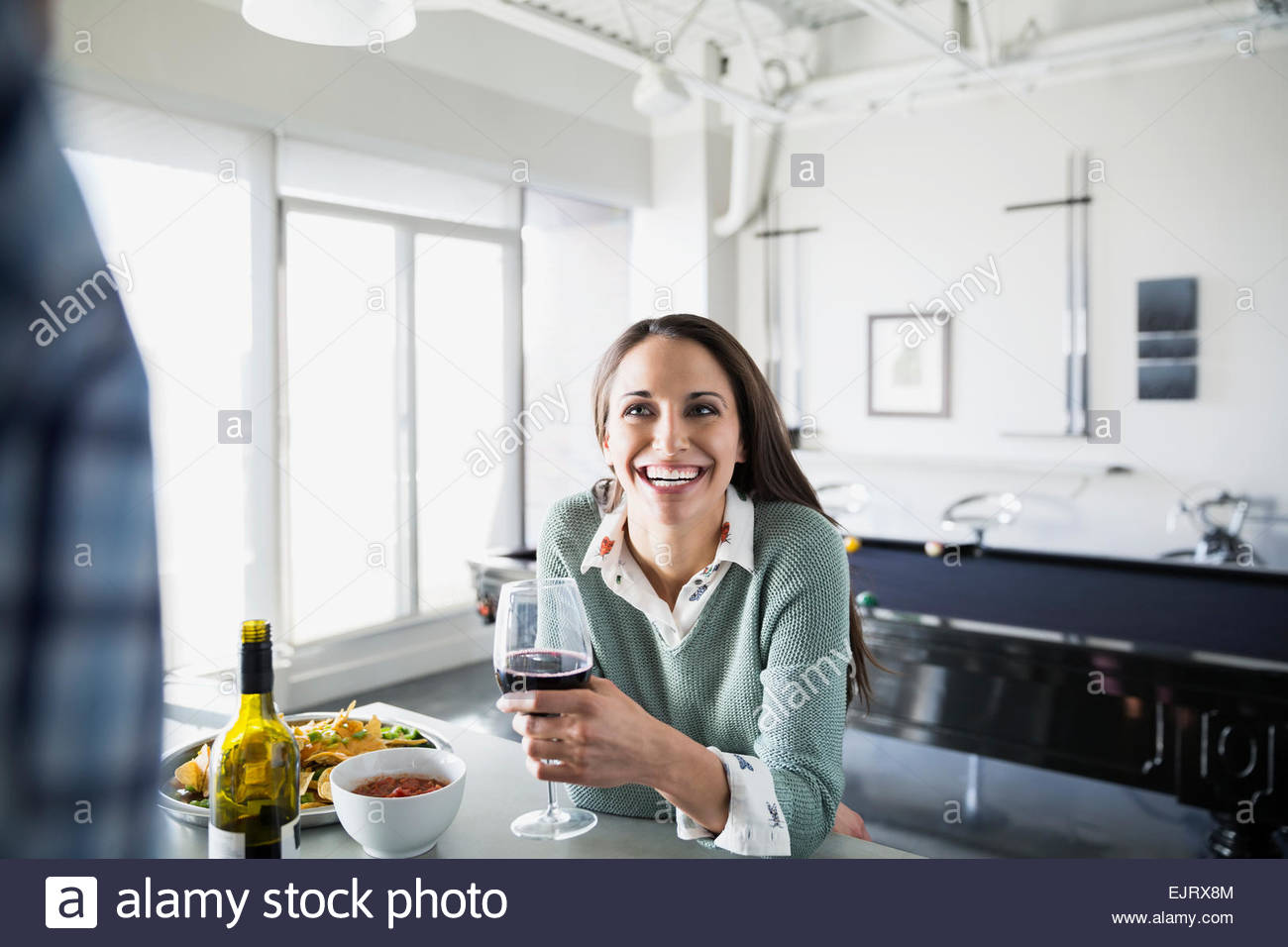 Woman drinking glass red wine the kitchen hi-res stock photography and ...