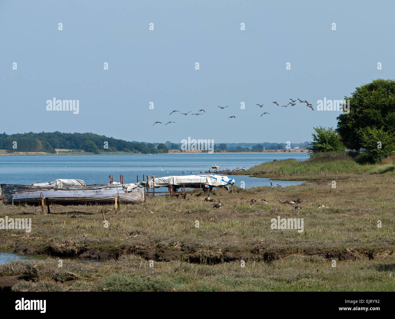 The beautiful River Stour valley estuary at Mistley in Essex, England ...
