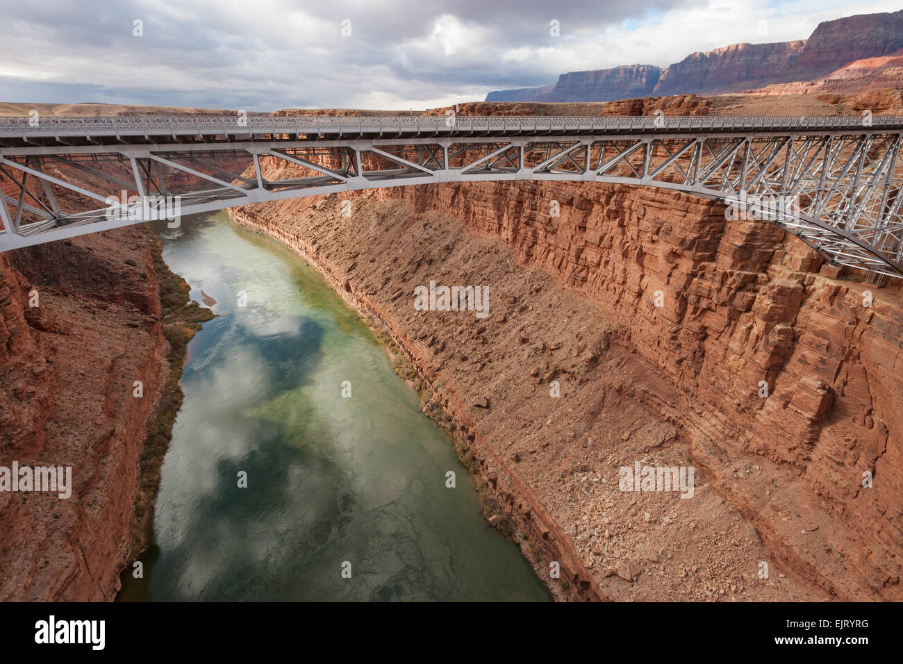 Old historic pedestrian Navajo Bridge over Colorado river in Marble ...