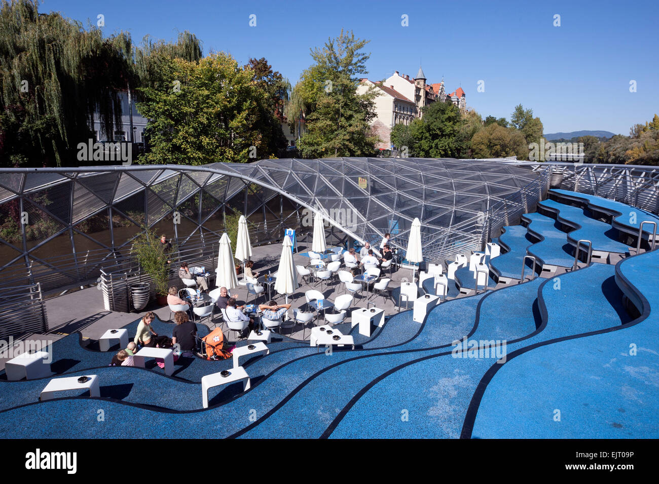 Interior of Murinsel, Graz, an artificial floating platform in the ...