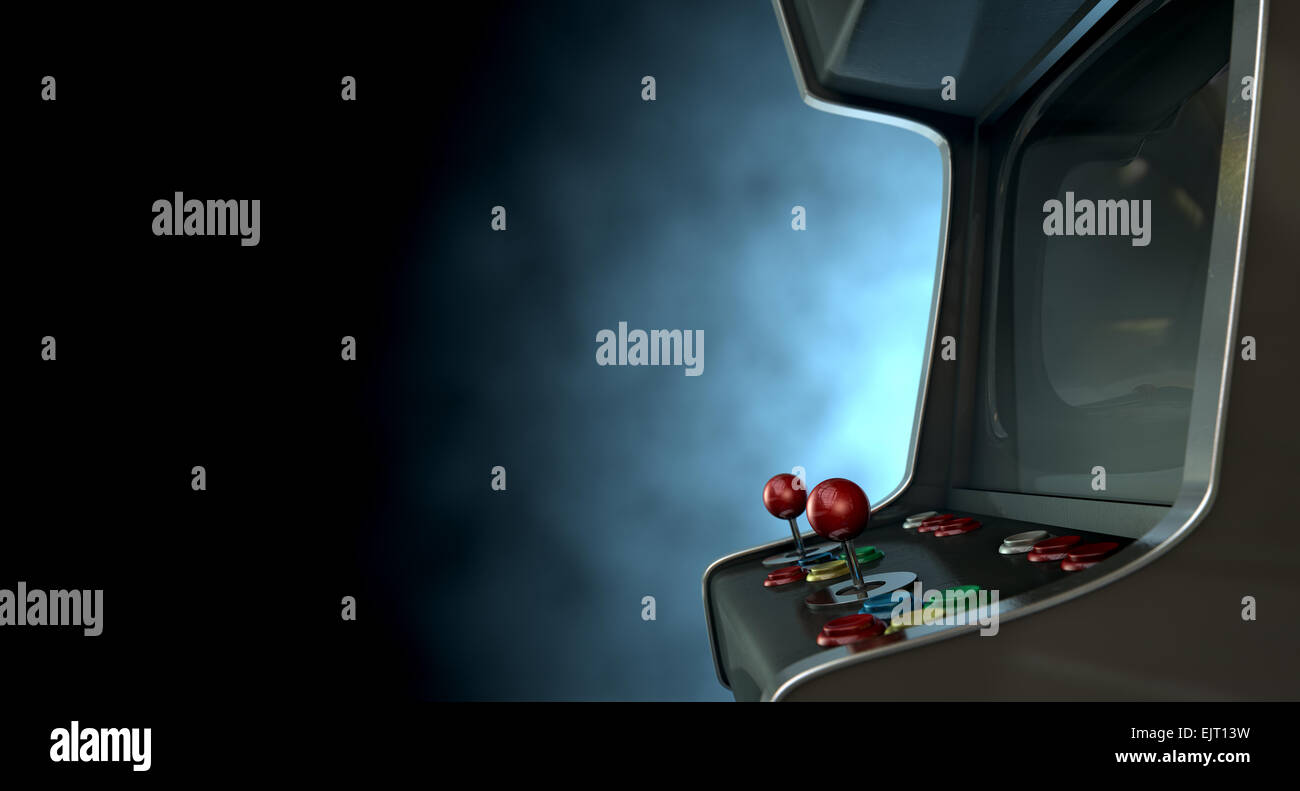 A vintage unbranded arcade game with a joysticks and buttons and a ...