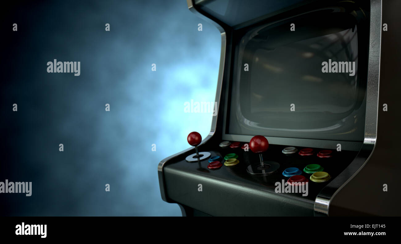 A vintage unbranded arcade game with a joysticks and buttons and a ...