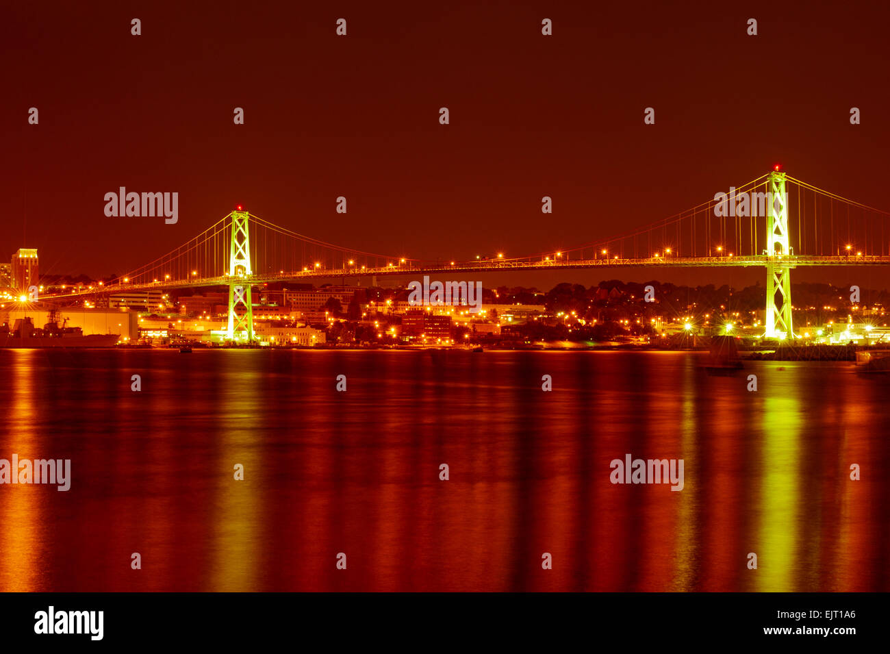 Panoramic view of Angus Macdonald bridge over Halifax harbor, Nova ...
