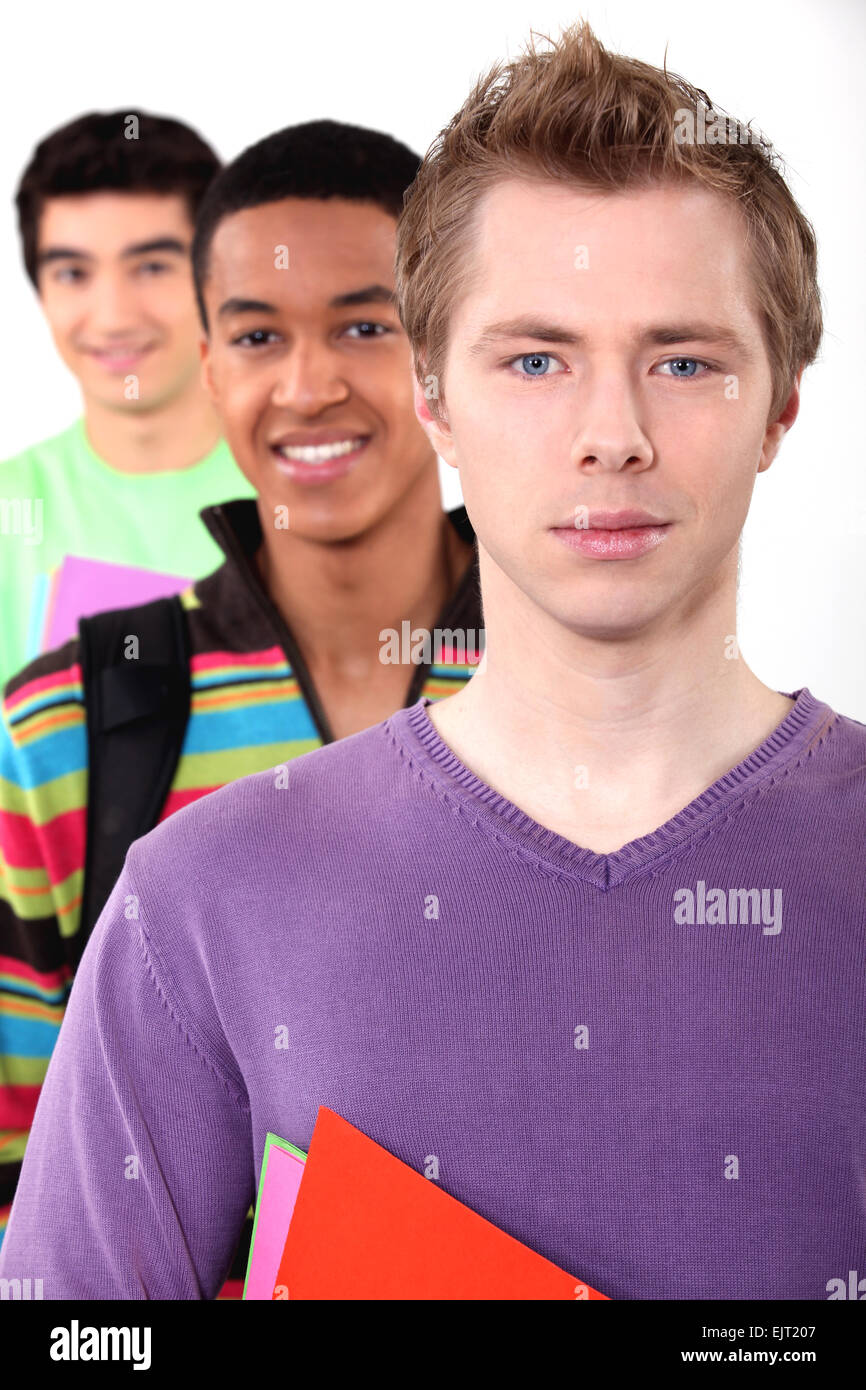 three students on white background Stock Photo - Alamy
