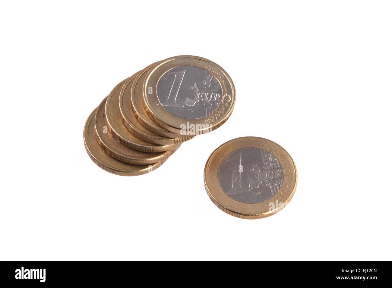 Close up photo Euro coins on a plain white background Stock Photo - Alamy