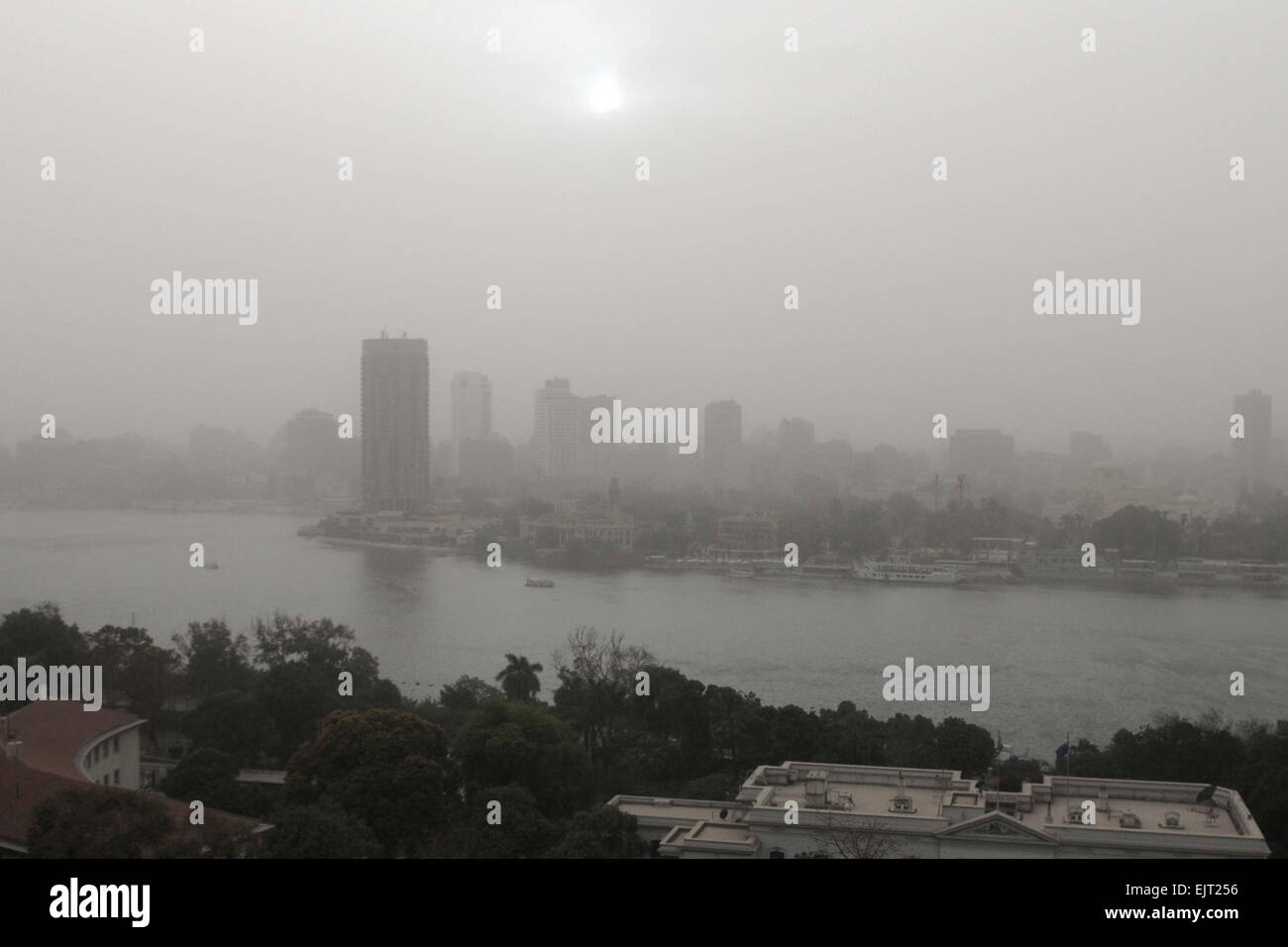 Cairo, Egypt. 31st Mar, 2015. The Nile River is seen amid a sand storm ...