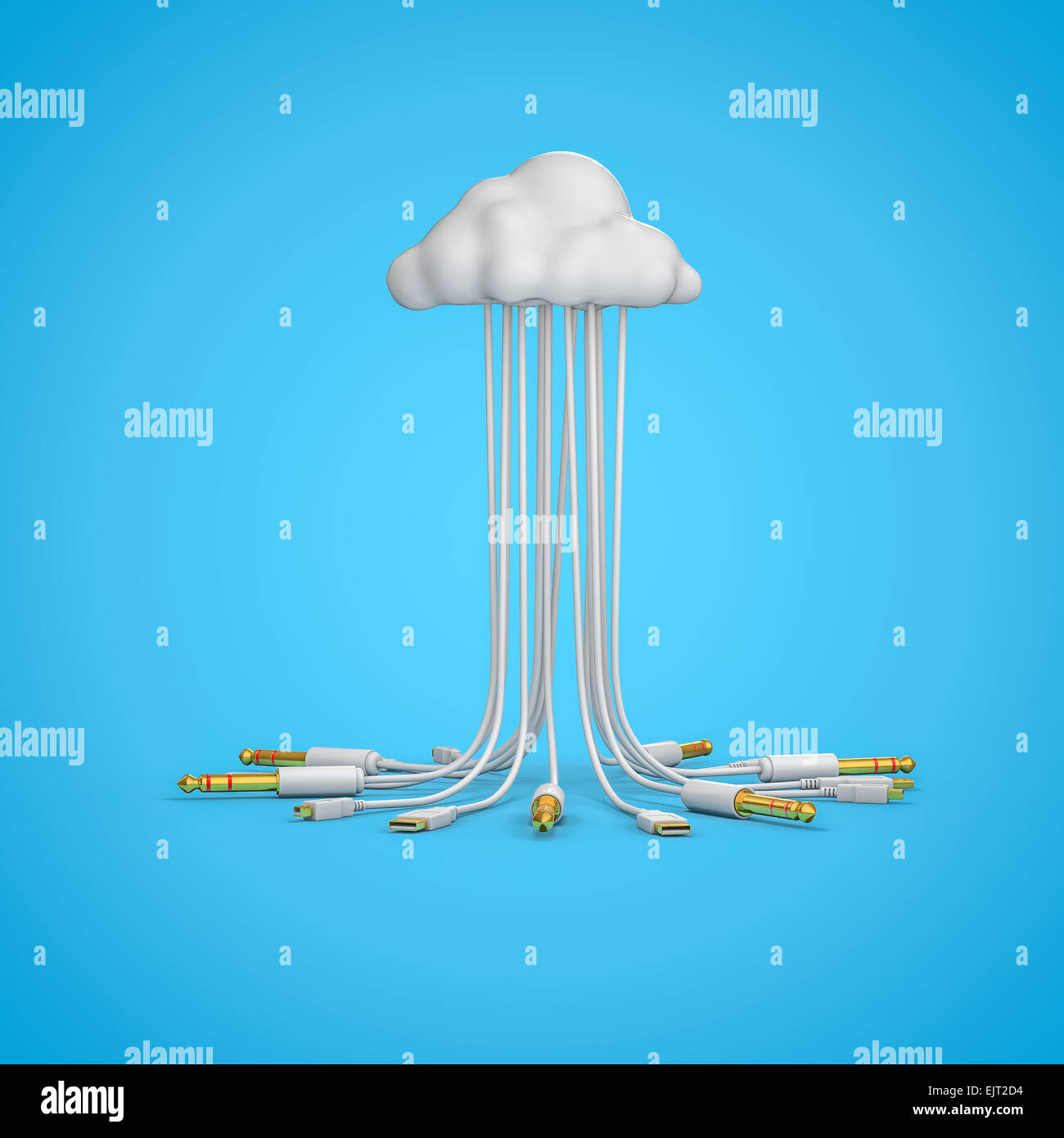 3D render of plastic cloud with computer connectors hanging Stock Photo ...