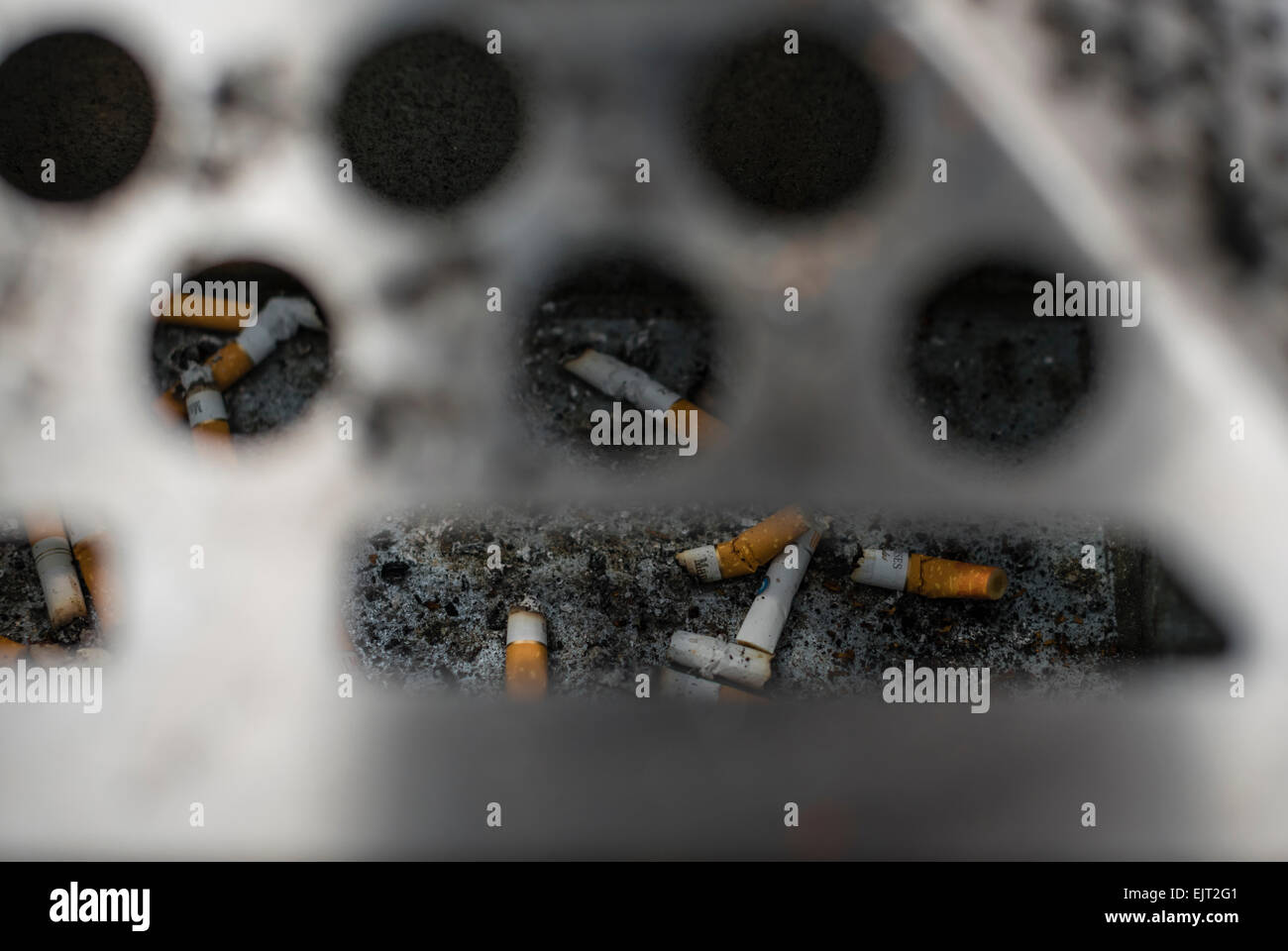 Extinguished cigarettes at the bottom of a metallic ashtray Stock Photo ...