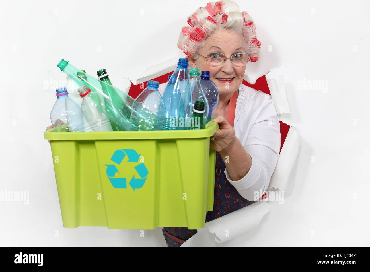 Old lady recycling plastic bottles Stock Photo - Alamy