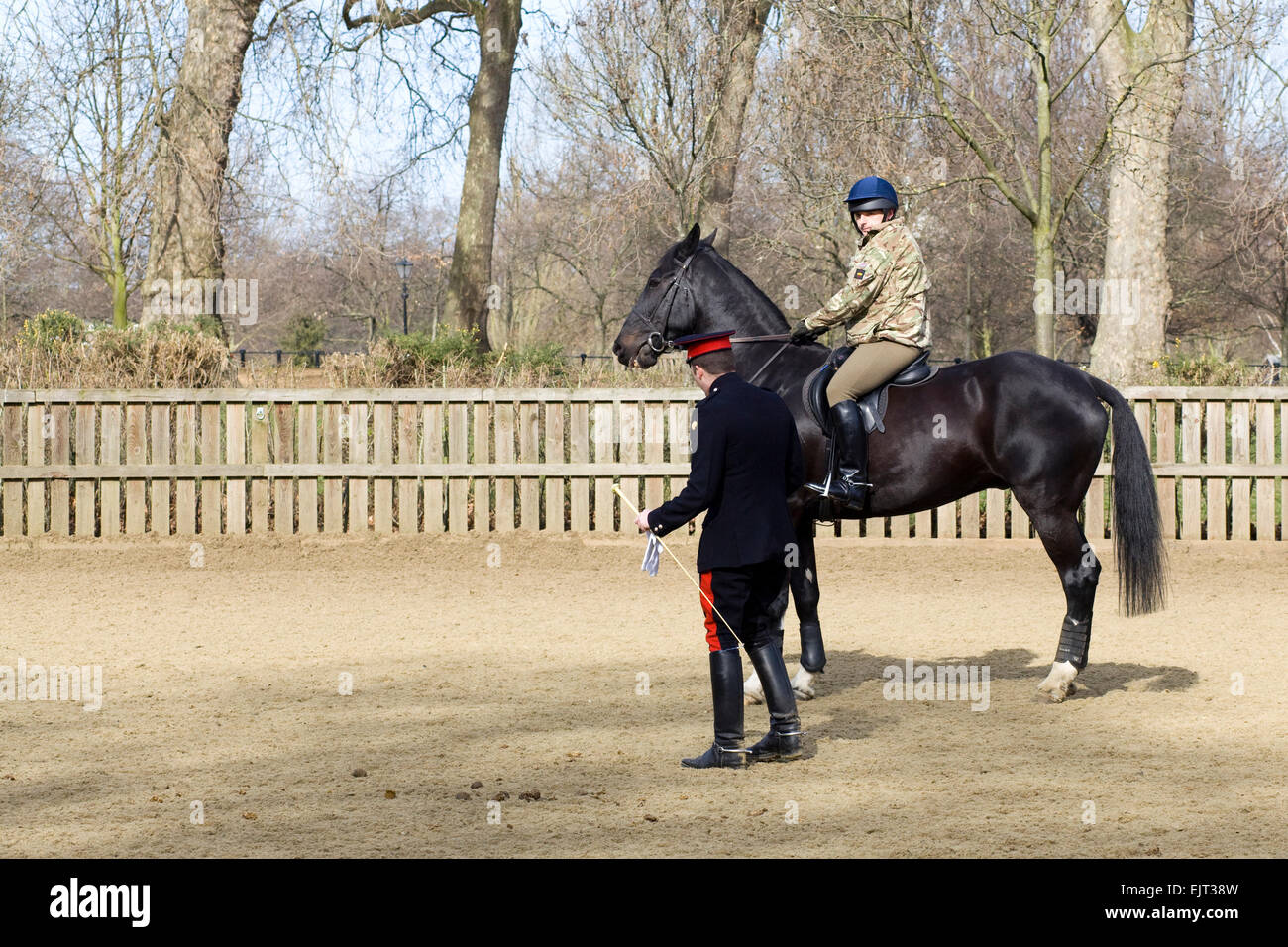 Soldiers on Horseback at the Household cavalry training ground Stock ...