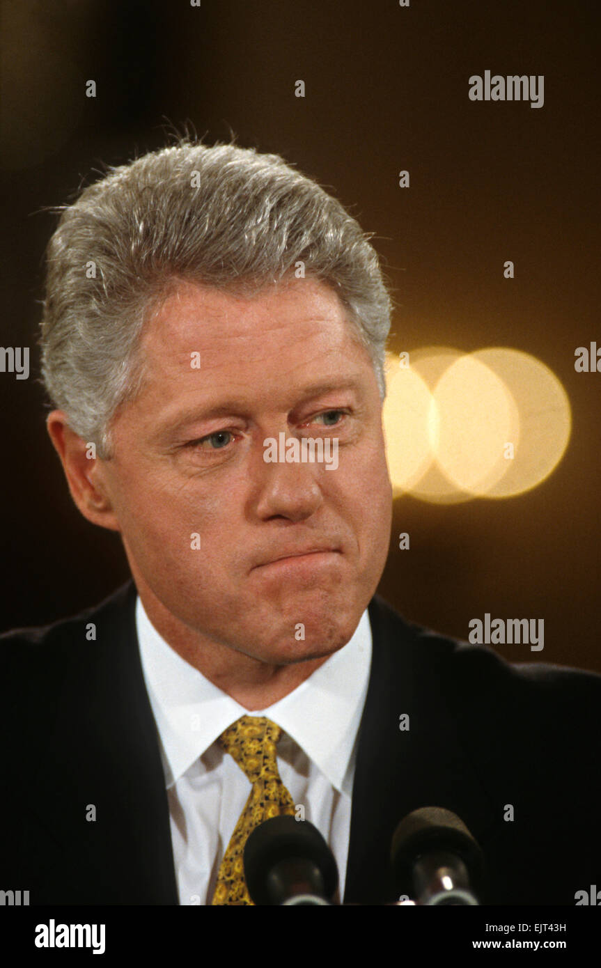 US President Bill Clinton announces the resignation of chief of staff ...