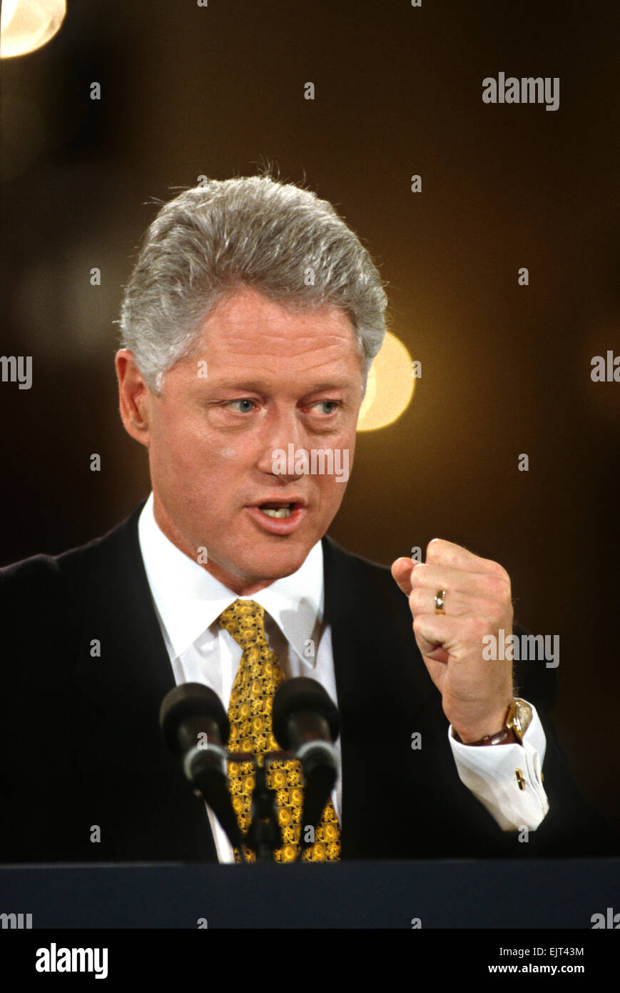 US President Bill Clinton announces the resignation of chief of staff ...