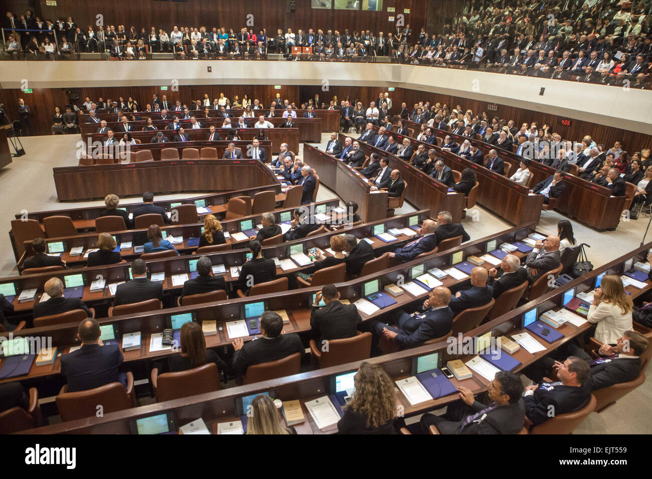 Jerusalem. 31st Mar, 2015. Newly elected Israeli legislators attend the ...