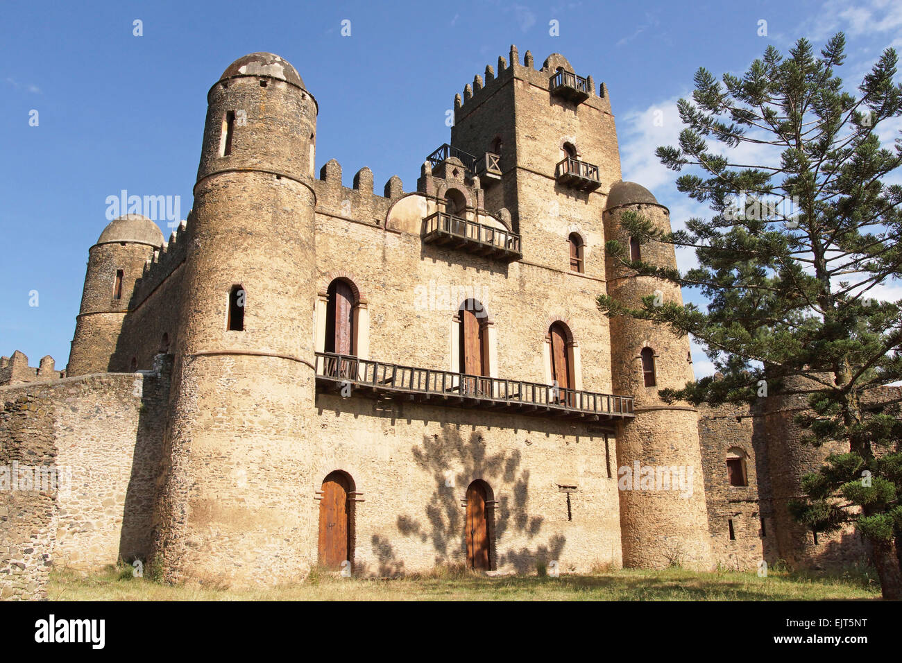 GONDAR, ETHIOPIA - NOVEMBER 26, 2014: Ruins of the palaces of Gondar on ...