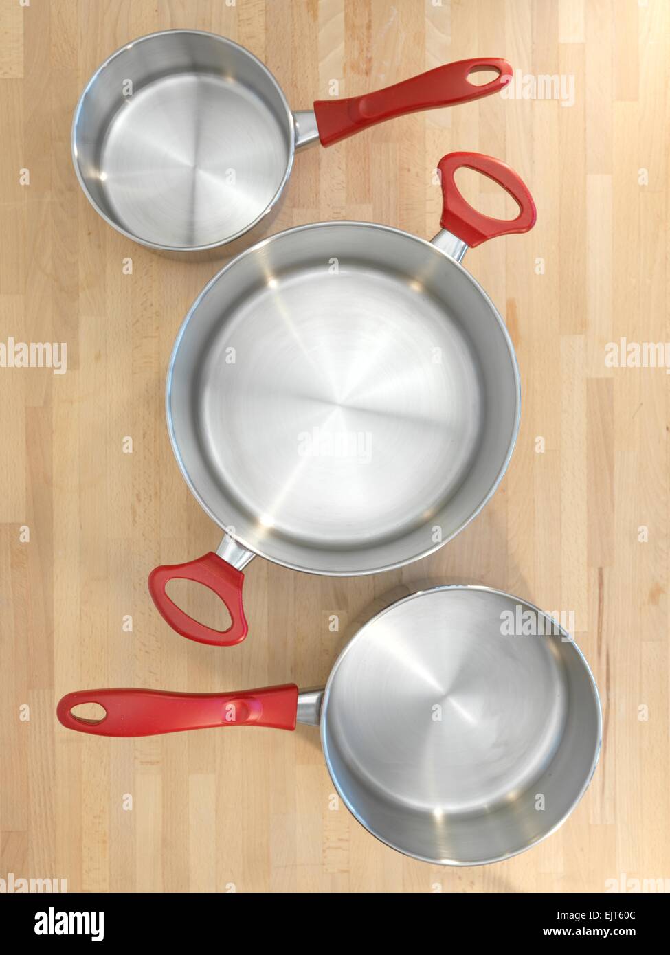 A close up shot of kitchen pots and pans Stock Photo - Alamy