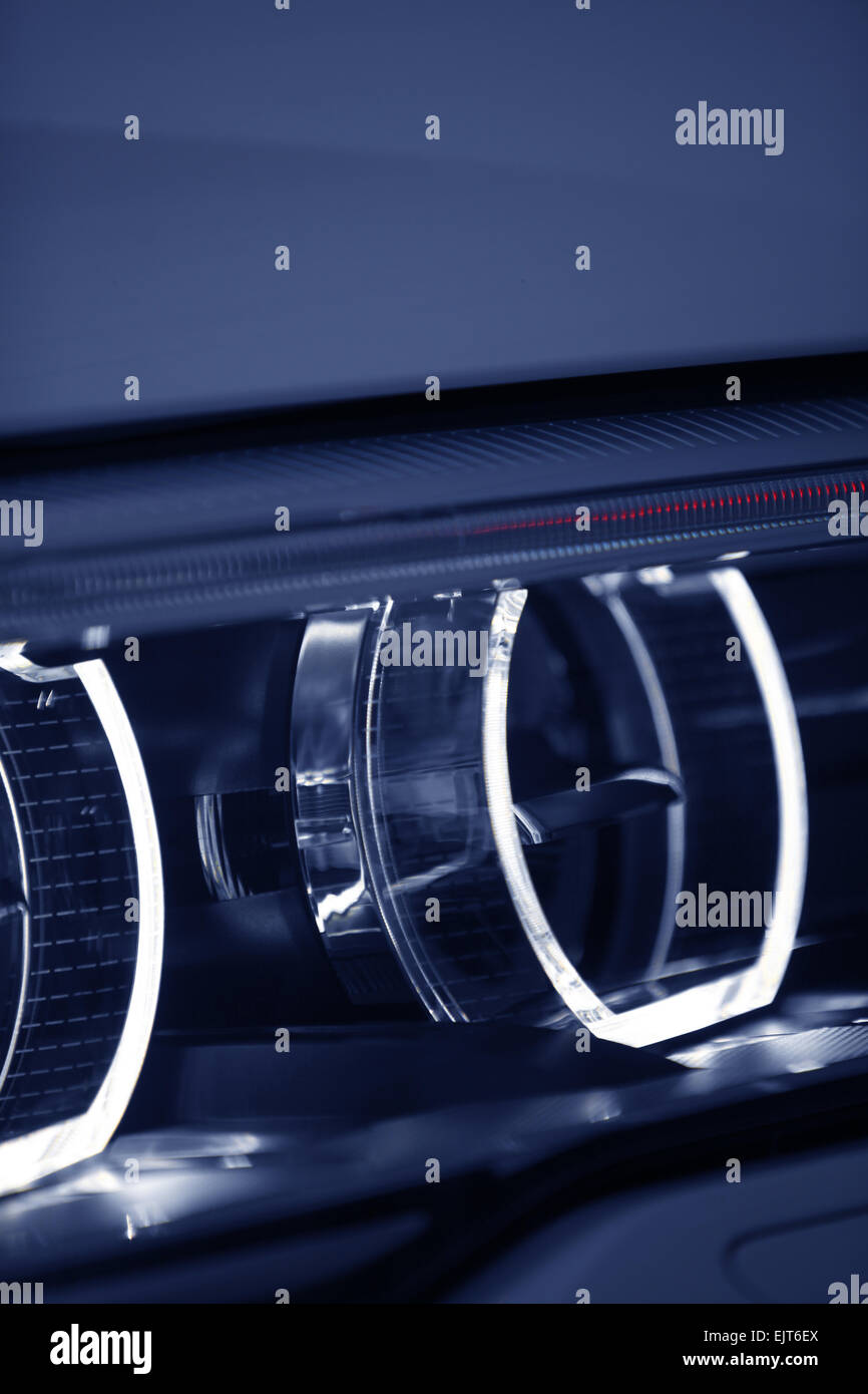 Detail on one of the LED headlights of a car Stock Photo - Alamy