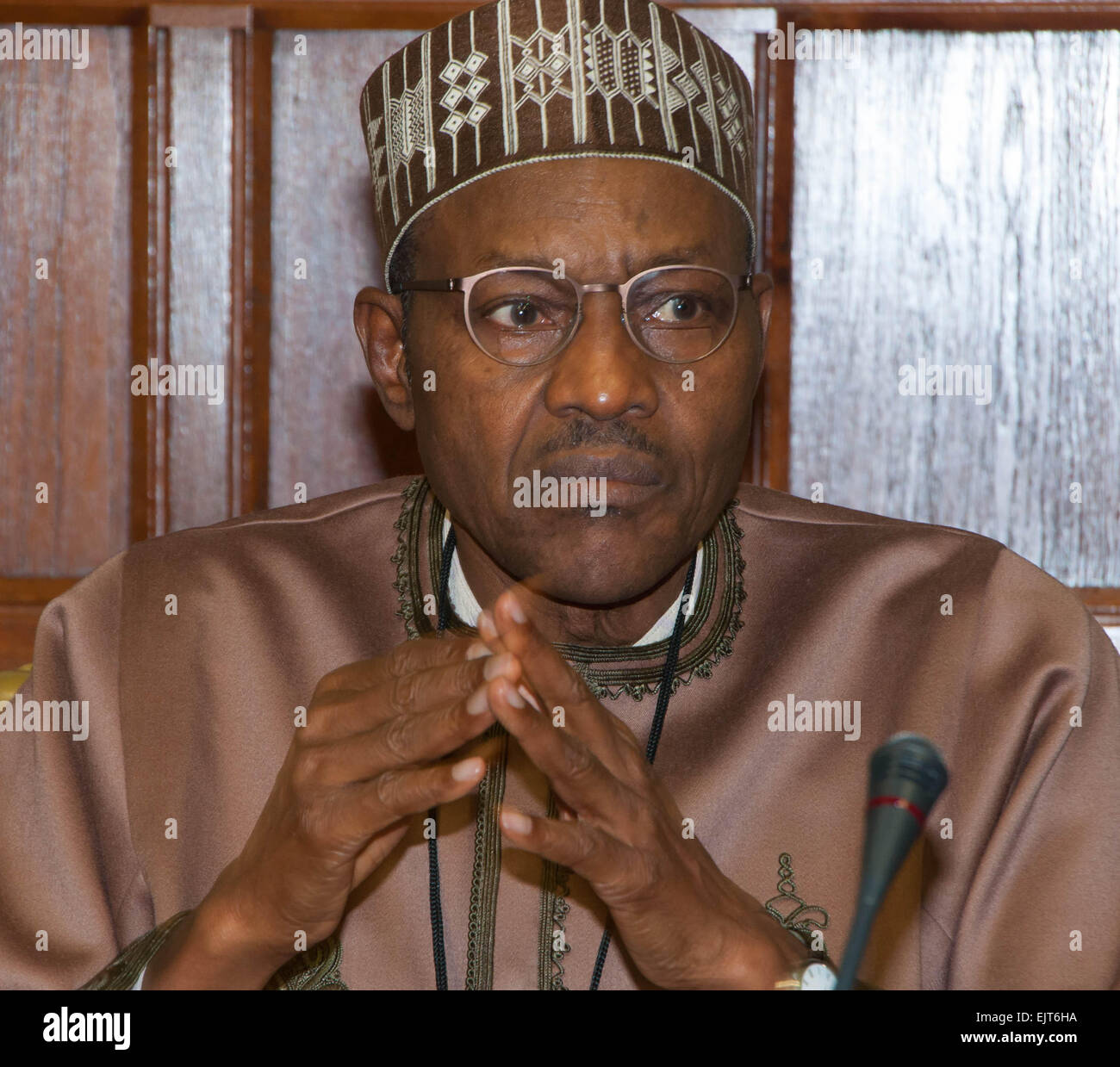 General (Rtd) Muhammadu Buhari seen here delivering a speech at the 4th ...