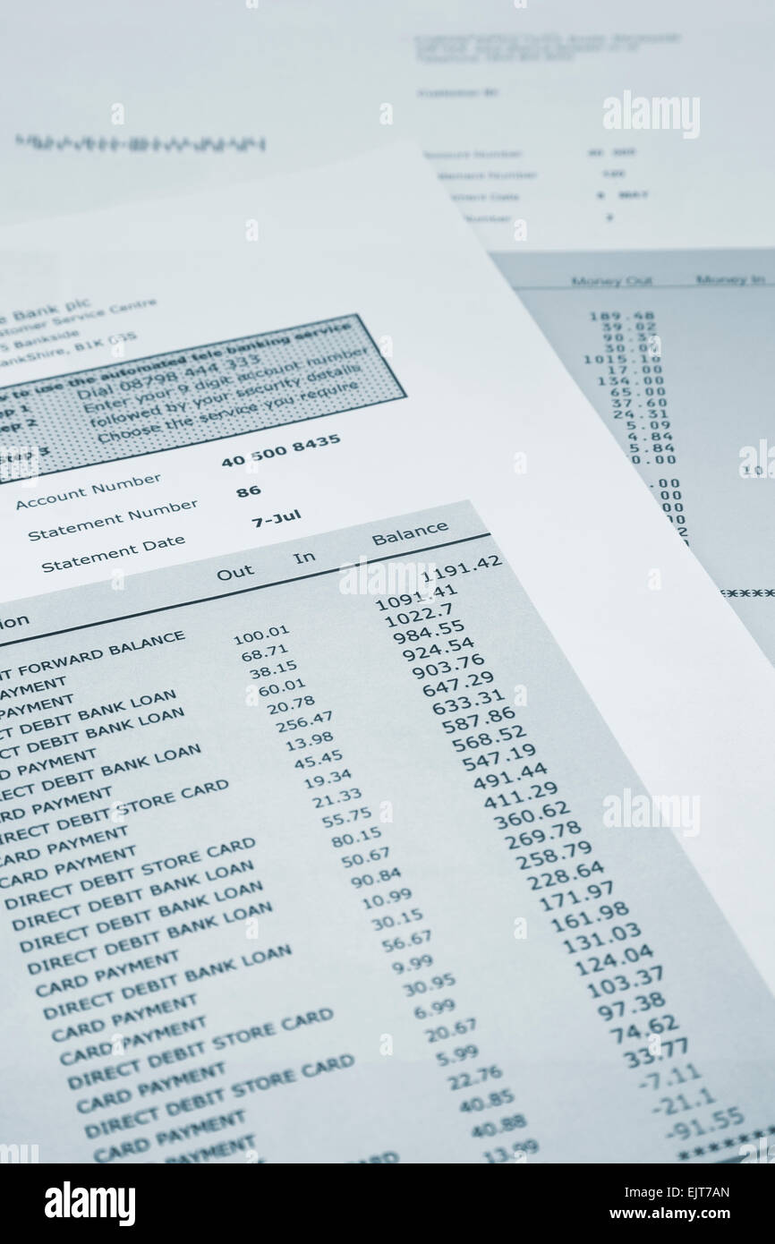 Bank statement and credit card statement showing account in the red ...