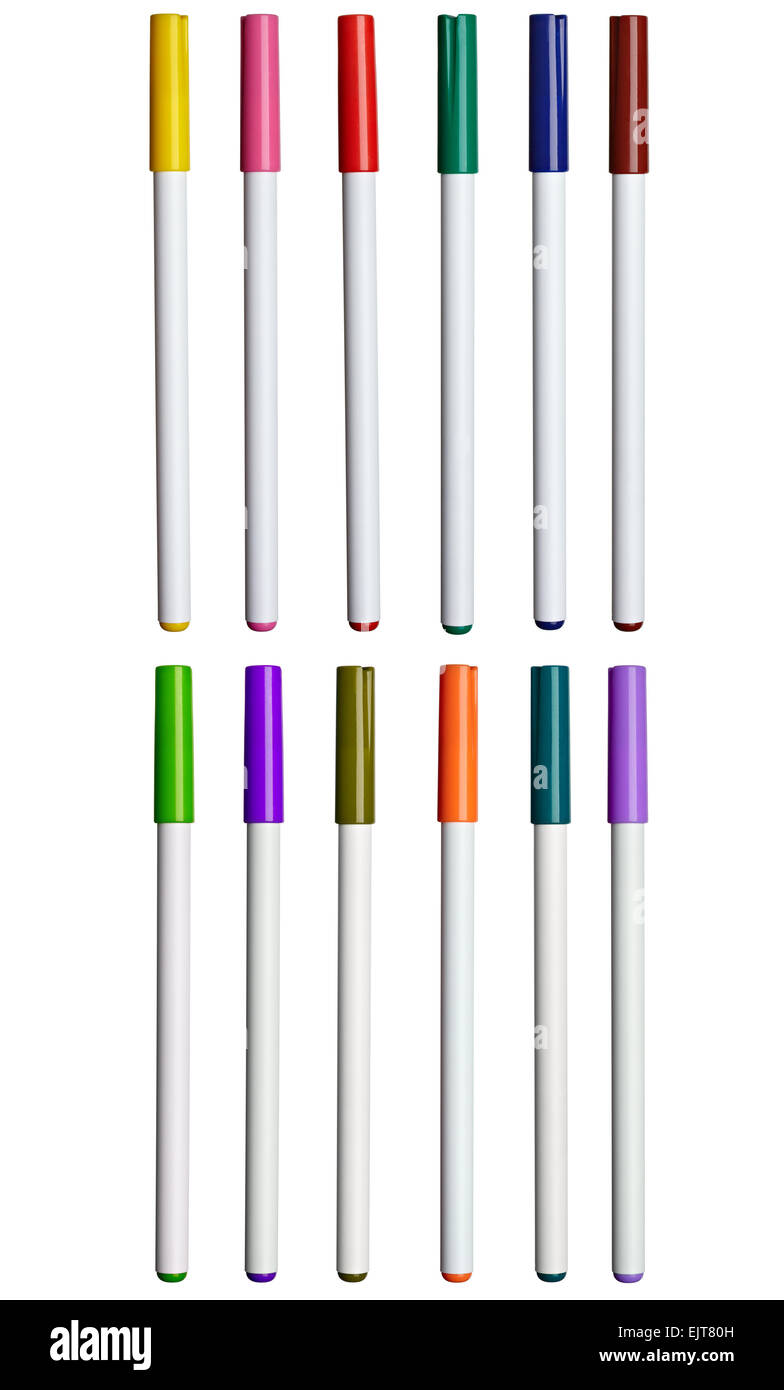 collection of various felt tip pens on white background. each one is ...