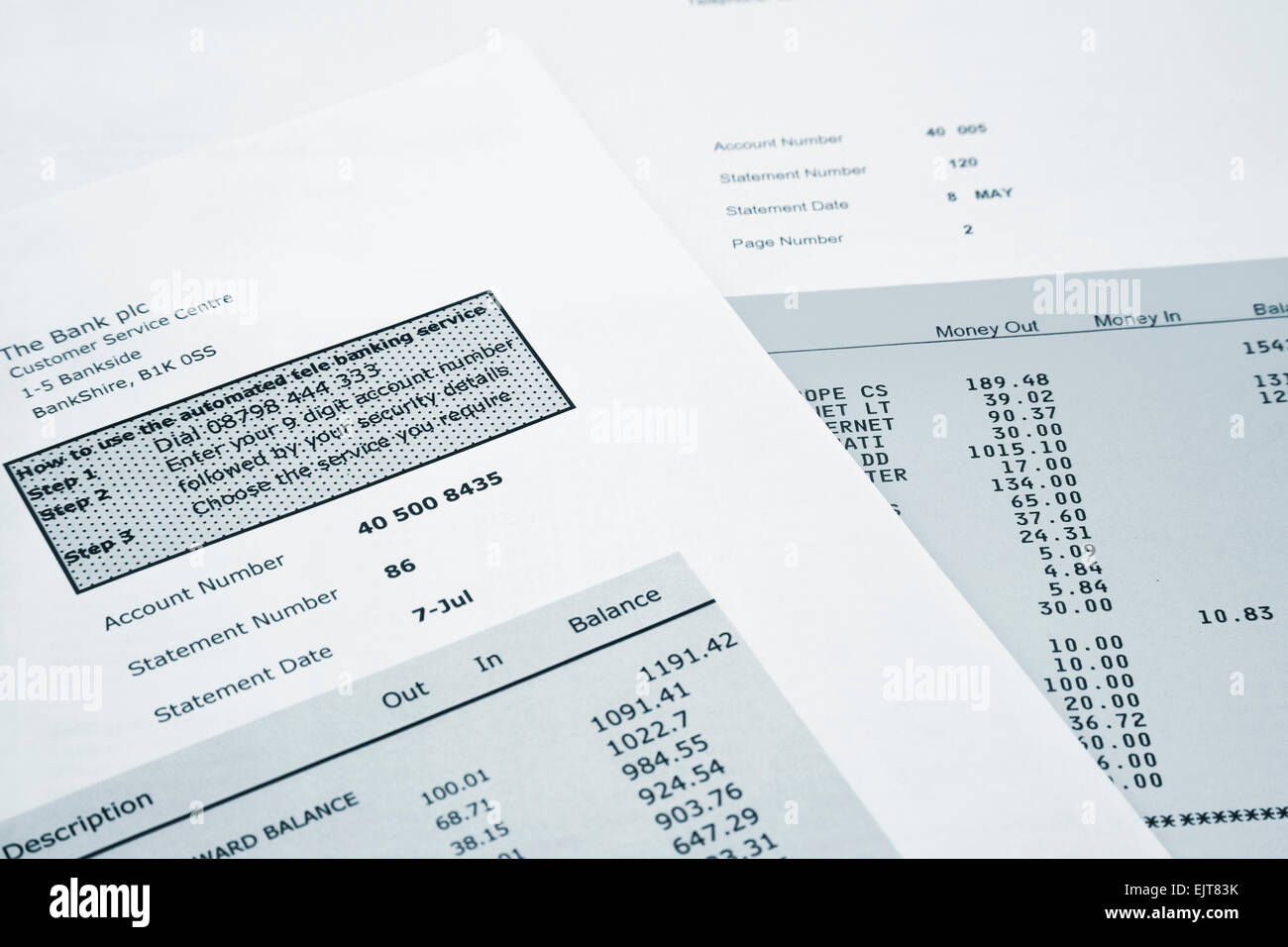 Bank statement and credit card statement showing account in the red ...