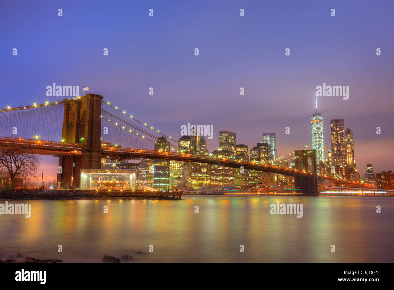 Brooklyn bridge at dusk, New York City Stock Photo - Alamy