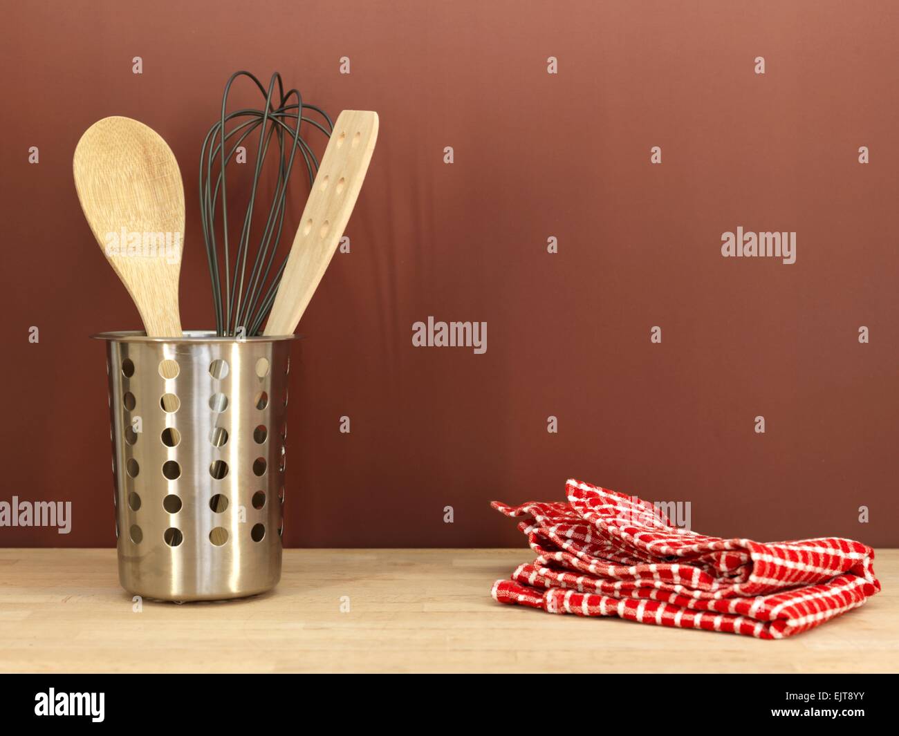 A close up shot of kitchen items on a kitchen bendh Stock Photo - Alamy