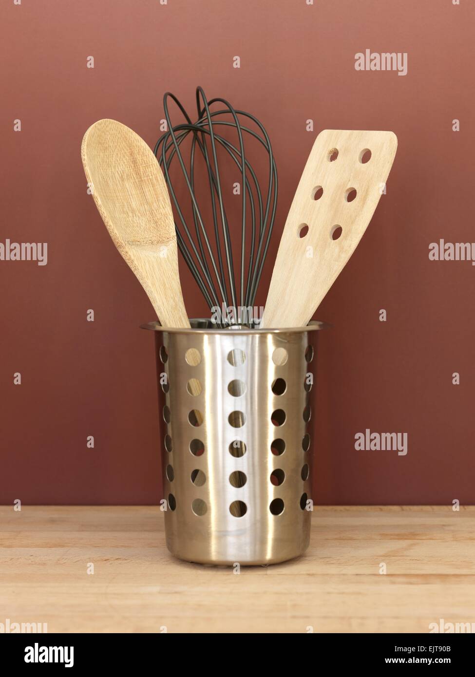A close up shot of kitchen items on a kitchen bendh Stock Photo - Alamy