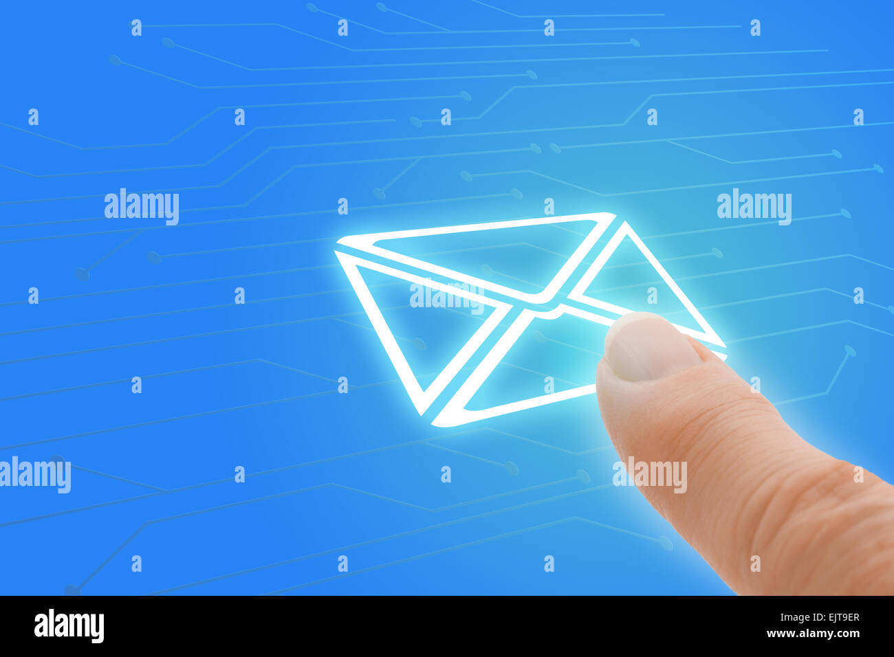 Email Touch Screen Finger Pointing to Envelope Icon Stock Photo - Alamy
