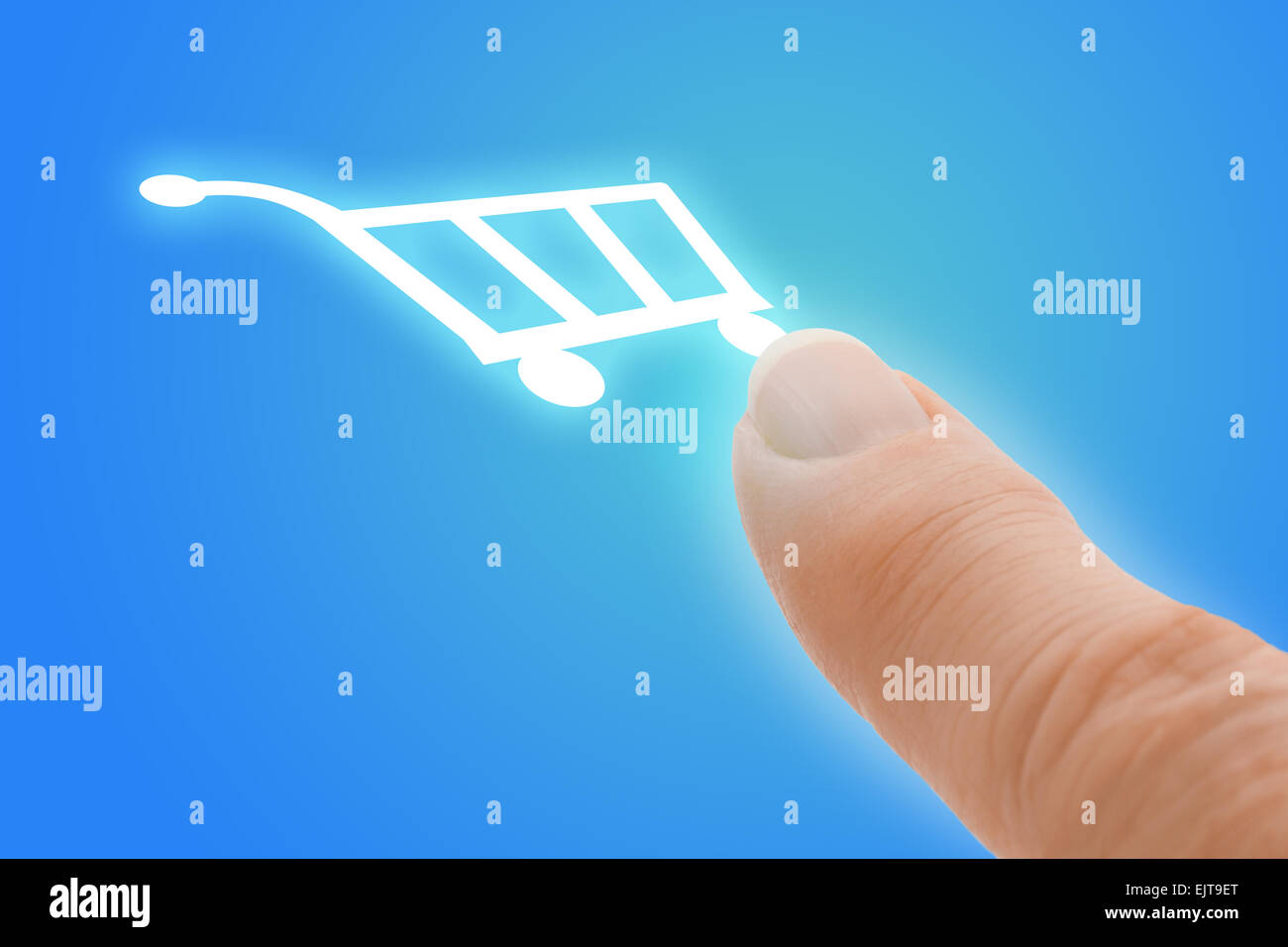 Buy Now Touch Screen Finger Pointing to Shopping Cart Icon Stock Photo ...