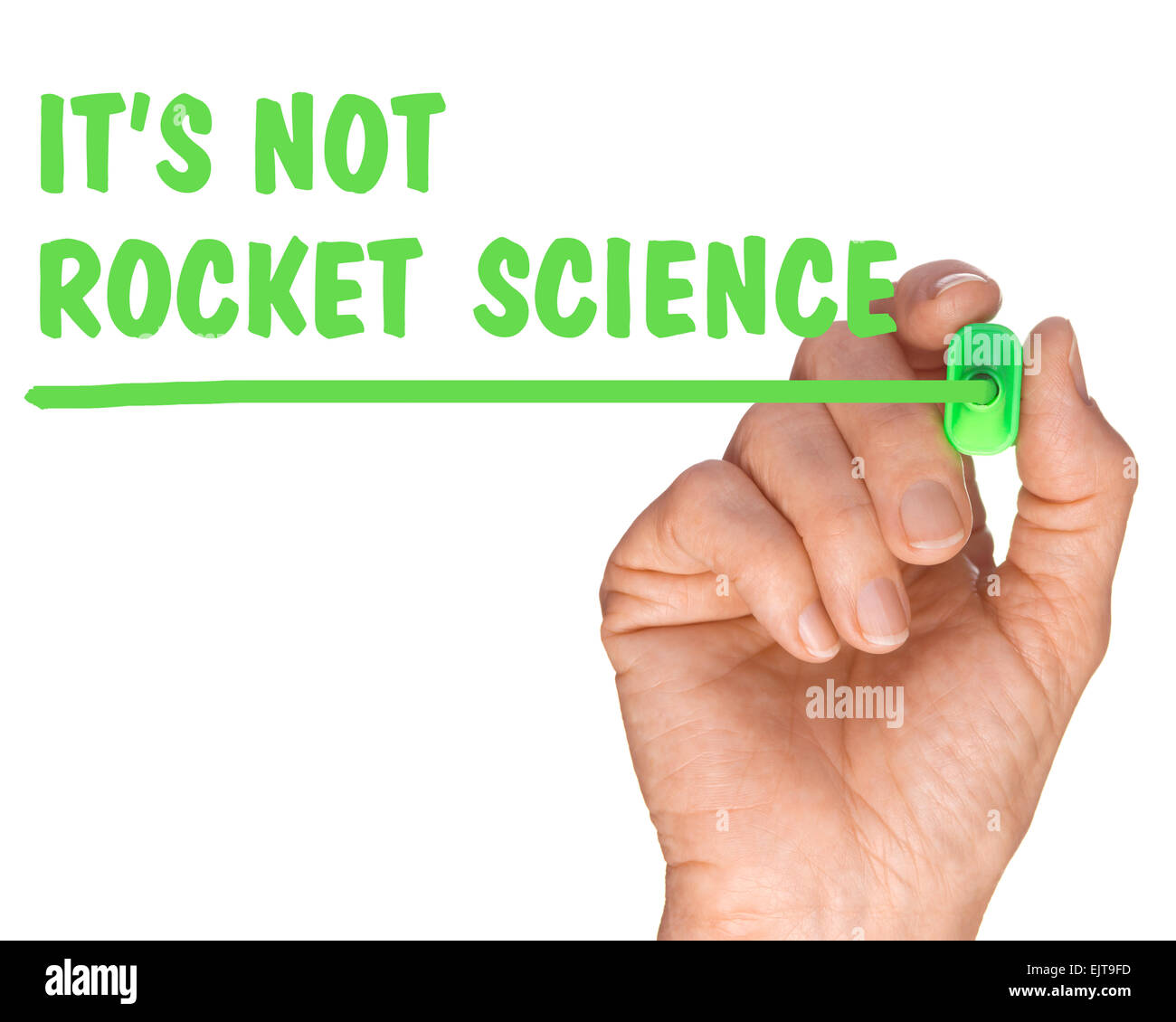 Hand with Pen Writing its not rocket science quote Stock Photo - Alamy